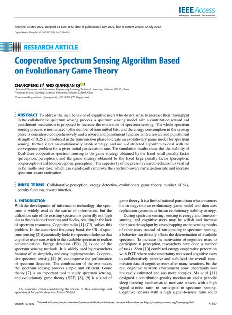 Pdf Cooperative Spectrum Sensing Algorithm Based On Evolutionary Game