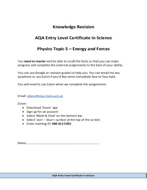Fillable Online Knowledge Revision AQA Entry Level Certificate In Science Physics Fax Email