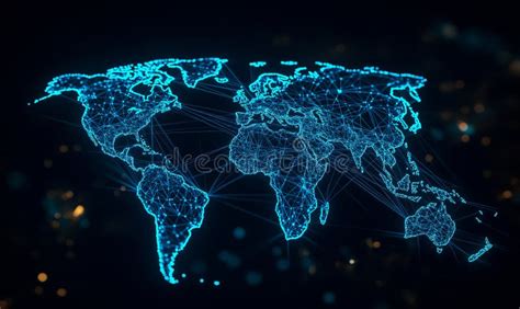 Digital World Map With Glowing Network Of Connections Showcasing Global Interconnectivity And