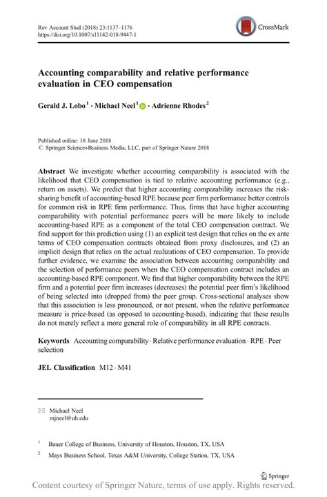 Accounting Comparability And Relative Performance Evaluation In Ceo Compensation Request Pdf