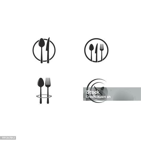 레스토랑 및 음식 로고 템플릿 벡터 아이콘 그림포크 나이프 숟가락 개념에 대한 스톡 벡터 아트 및 기타 이미지 개념 그릇 레스토랑 Istock