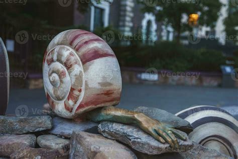 Jocelyn Mcgregors Anthropomorphic Snail At Aldgate Square Stock Photo At Vecteezy