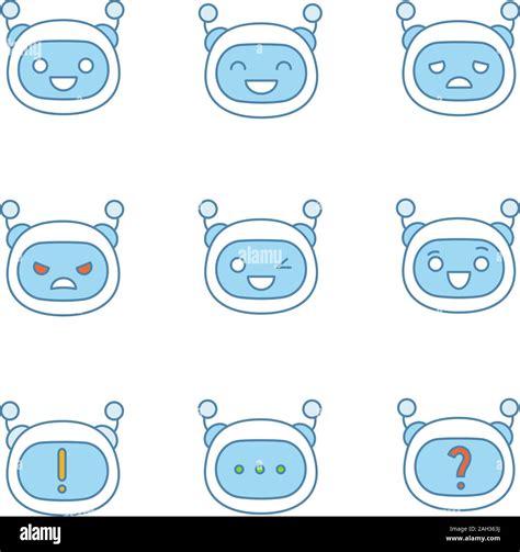 Robot Emojis Color Icons Set Chatbot Emoticons Chat Bot Smileys