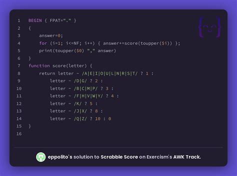 Eppolitos Solution For Scrabble Score In Awk On Exercism