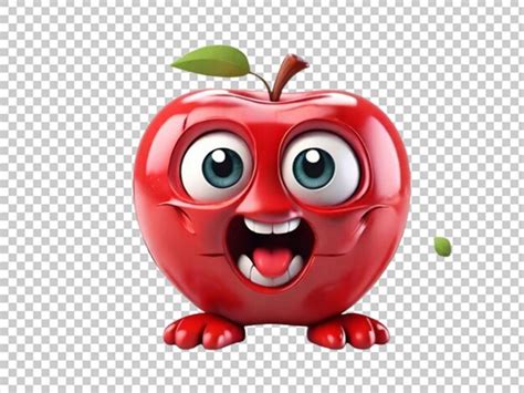 Premium Psd 3d Red Apple Funny Cartoon With Smiley Face