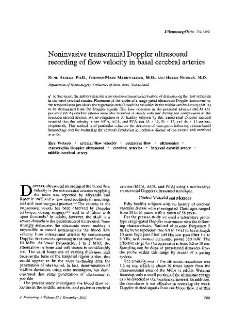 Pdf Noninvasive Transcranial Doppler Ultrasound Recording Of Flow