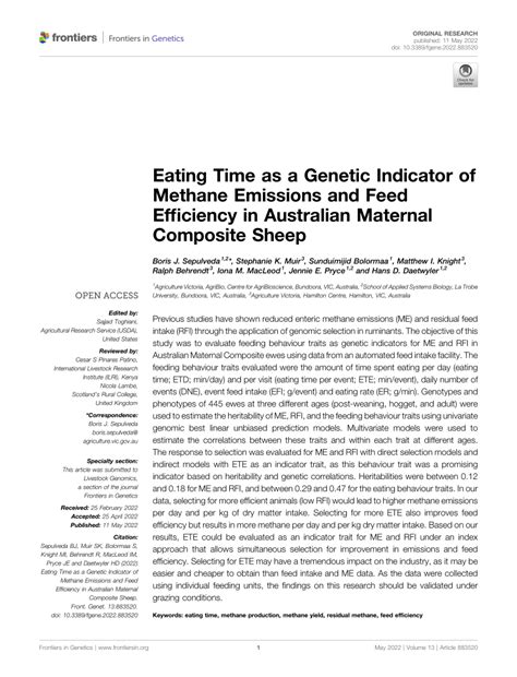 Pdf Eating Time As A Genetic Indicator Of Methane Emissions And Feed