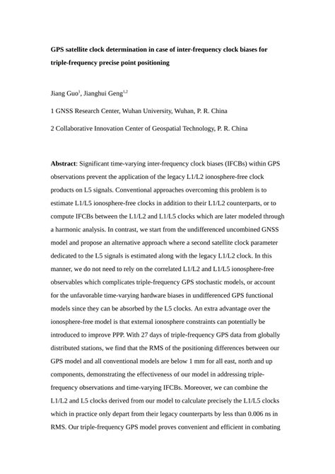 Pdf Gps Satellite Clock Determination In Case Of Inter Frequency