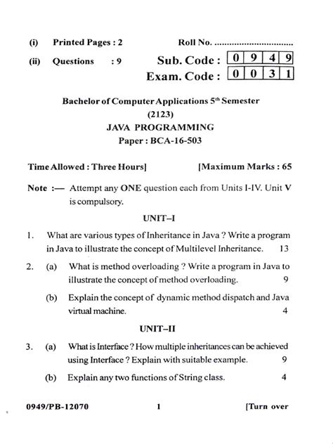 Bca 5th Sem Bca 16 503 Java Programming December 2023 Pdf
