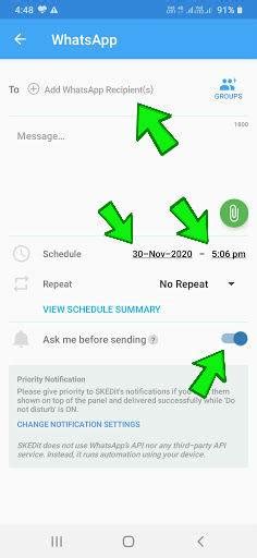 How To Set Shedule Messages In Whatsapp Skedit Scheduling App Schedule Whatsapp Sms Calls
