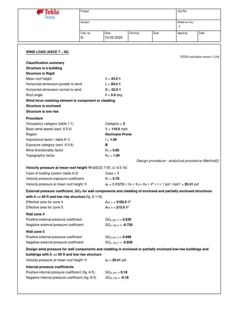 Wind Load Components And Cladding Example Pdf Pressure Classical