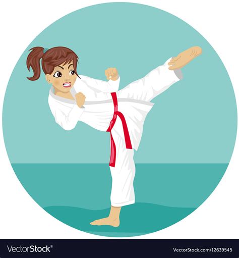 Young Teenager Red Belt Karate Girl In Kimono Vector Image