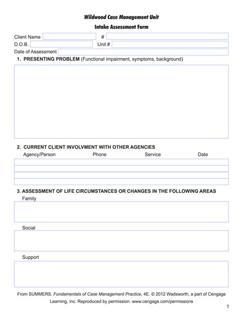 Wildwood Case Management Unit Intake Assessment Form Fill Online