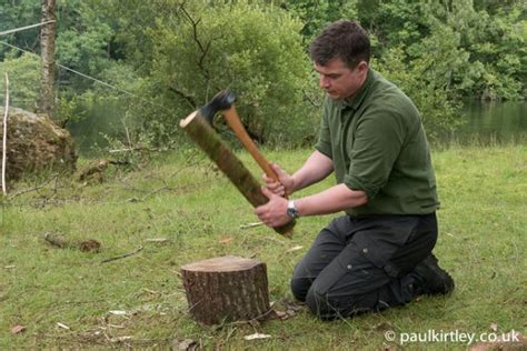 Small Wood Splitting With Axe Reliable In Camp On The Trail