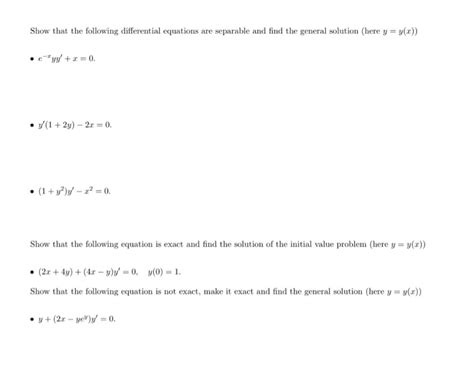 Solved Show That The Following Differential Equations Are Chegg