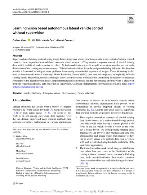 PDF Learning Vision Based Autonomous Lateral Vehicle Control Without Supervision