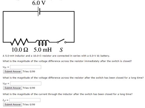 Solved A 5 0 Mh Inductor And A 10 0 Ohm Resistor Are