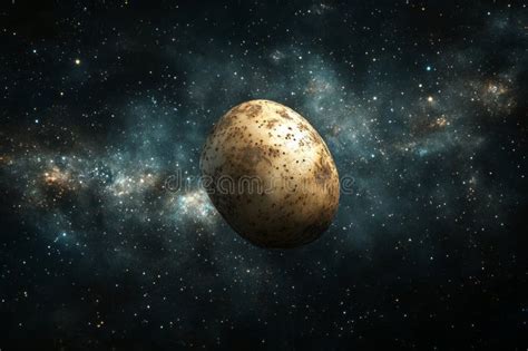 Strange Potato Shaped Planet Rotating In The Dark Space With Shining Stars Nebulae And Galaxies