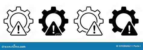 Warning Icon Set Broken Operational Process Gear Symbol With Exclamation Mark Troubleshoot