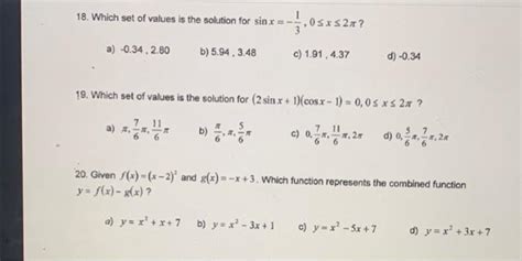 Solved Which Set Of Values Is The Solution For Chegg Com