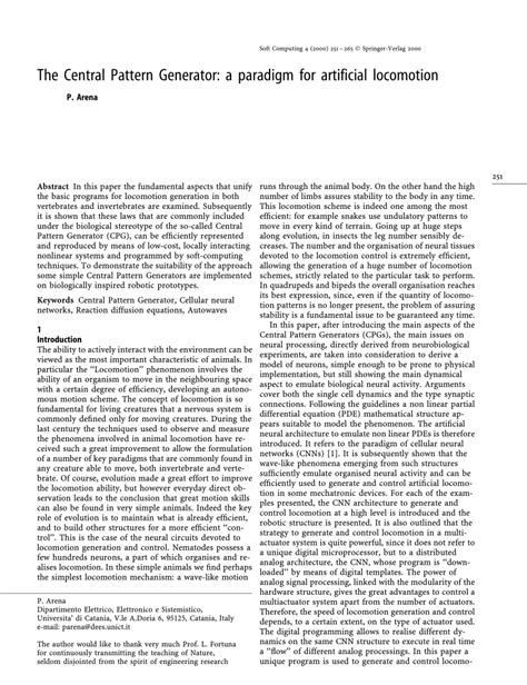 Pdf The Central Pattern Generator A Paradigm For Artificial Locomotion