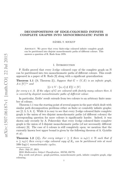 Pdf Decompositions Of Edge Coloured Infinite Complete Graphs Into Monochromatic Paths Ii