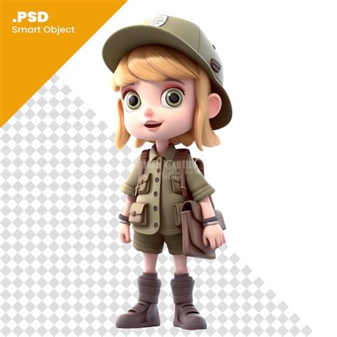Premium Psd 3d Render Of A Cute Cartoon Girl In Safari Outfit Psd Template