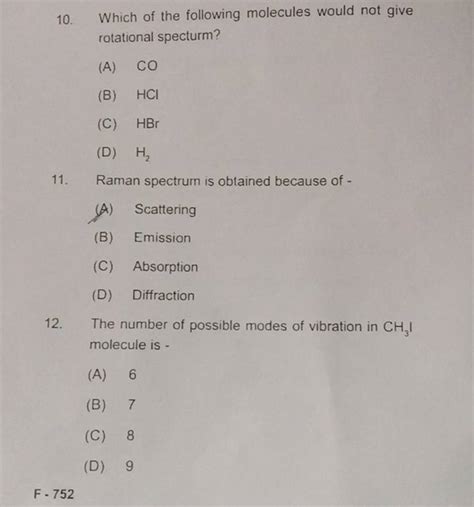 The Number Of Possible Modes Of Vibration In Ch3 I Molecule Is Filo