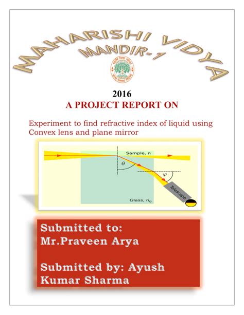Refractive Index Of Liquid Convex Lens Mirror Project
