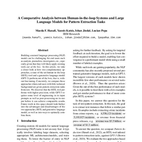 A Comparative Analysis Between Human In The Loop Systems And Large Language Models For Pattern