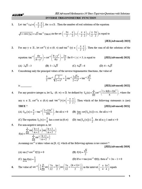 inverse trigonometric function pdf trigonometric functions