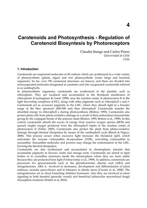 Pdf Carotenoids And Photosynthesis Regulation Of Carotenoid