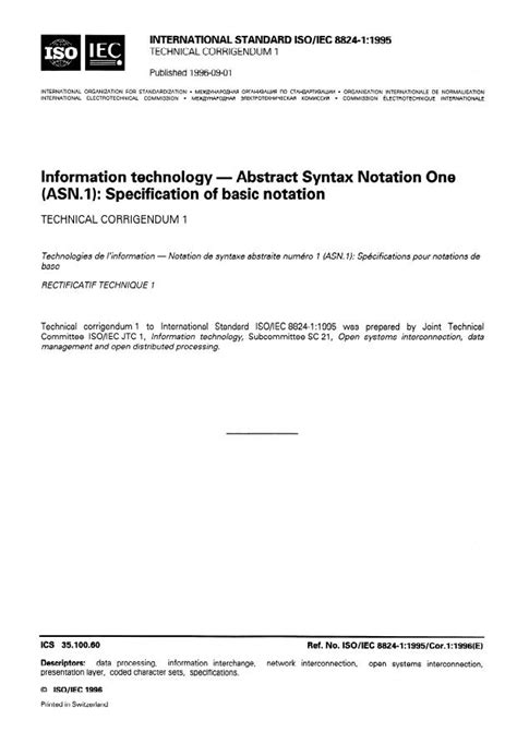 ISO IEC 8824 1 1995 Cor 1 1996 Information Technology Abstract Syntax Notation One ASN 1