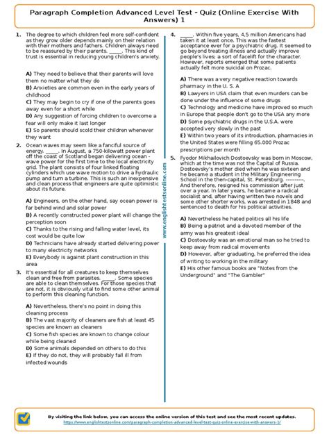 373 paragraph completion advanced level test quiz online exercise