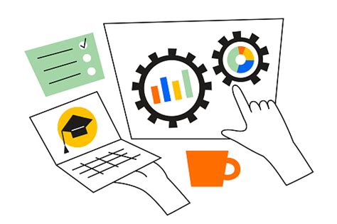 데이터 과학 온라인 과정 디지털 직업의 원격 교육 마케팅 및 데이터 분석 노트북 잡기 화면에서 다이어그램 및 차트 작업 개념에 대한 스톡 벡터 아트 및 기타 이미지 Istock