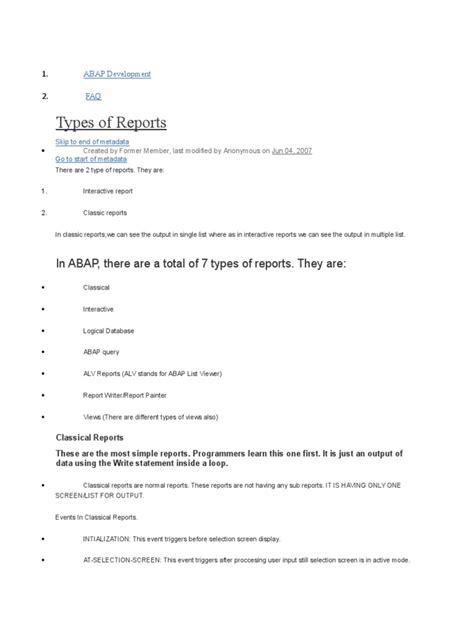 an overview of the different types of reports in abap development pdf