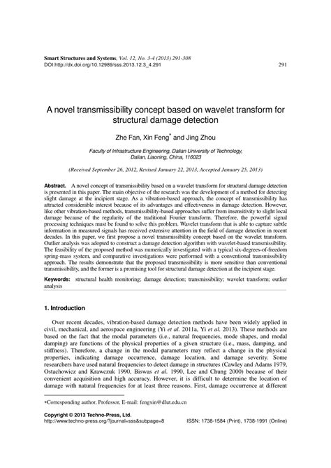 Pdf A Novel Transmissibility Concept Based On Wavelet Transform For
