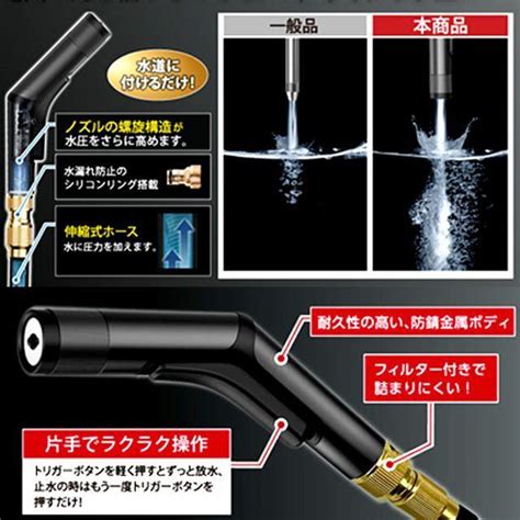 電気不要！ガントリガー式高圧洗浄ハイウォッシャー＆最長15m伸縮ホースセット シャワー 花・木の水やり しつこい汚れ 多様な噴射モード 水道