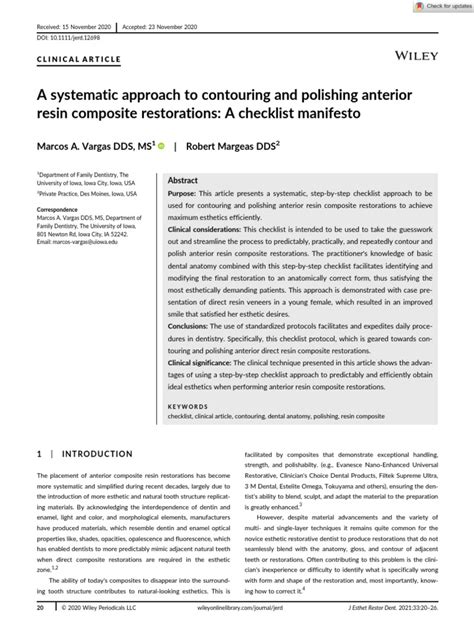 J Esthet Restor Dent 2020 Vargas A Systematic Approach To