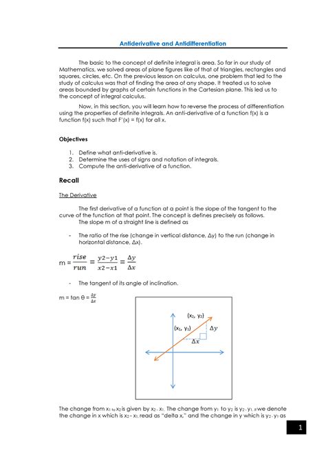 Integrative Calculus Module Antiderivative And Antidifferentiation