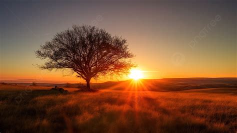 들판의 나무 위로 떠오르는 태양 무료 일출 사진 배경 일러스트 및 사진 무료 다운로드 Pngtree