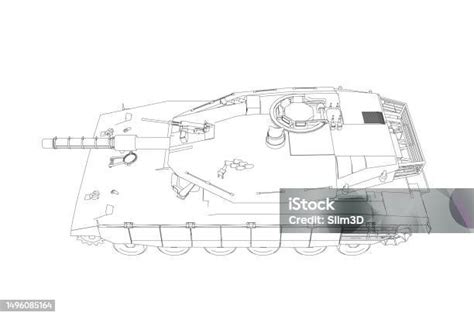 군사 개념에 대한 격리된 벡터 이미지입니다 군용 탱크 군사 장비 현실적인 탱크의 청사진 상세한 장갑차 산업 도면 윤곽선 스타일의 전쟁 차량 벡터 그림 Minuteman