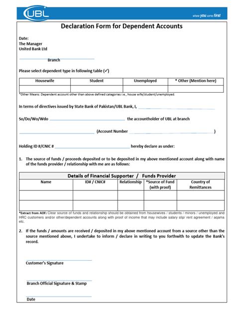 declaration form for dependent accounts b6 pdf