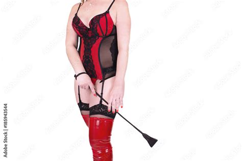 Sexy Dominatrix Holding Riding Crop Isolated On White Background Stock Photo Adobe Stock
