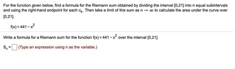 Solved For The Function Given Below Find A Formula For The Riemann