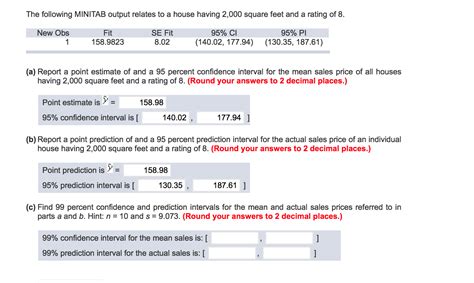 solved the following minitab output relates to a house