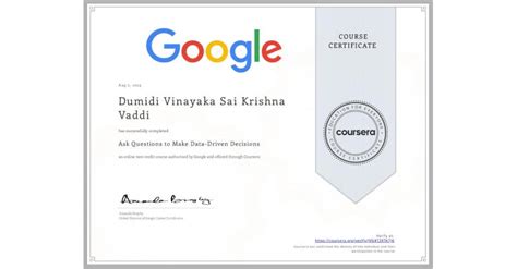 d v s krishna vaddi on linkedin completion certificate for ask questions to make data driven
