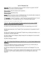 Lab IP Wireshark Pdf Lab IP Wireshark Lab Important ONLY Use The Wireshark Traces