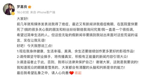 传癌末医院垂死 罗嘉良：请造谣者止于此否则采取法律行动 988
