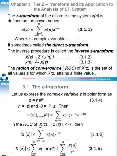 Chuong 3 The Z Transform And Its Application To The Analysis Of Lti System Pdf